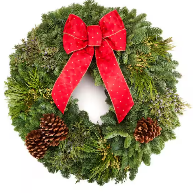 22 in. Fresh Noble Fir and Cedar Christmas Wreath with Naturally Color ...